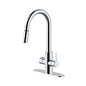 Westbrass KH41A-26 HotMaster 4 in 1 Single Handle Kitchen Faucet Only with Push Button Dual Spray Mode Pull Down Nozzle Head, Polished Chrome
