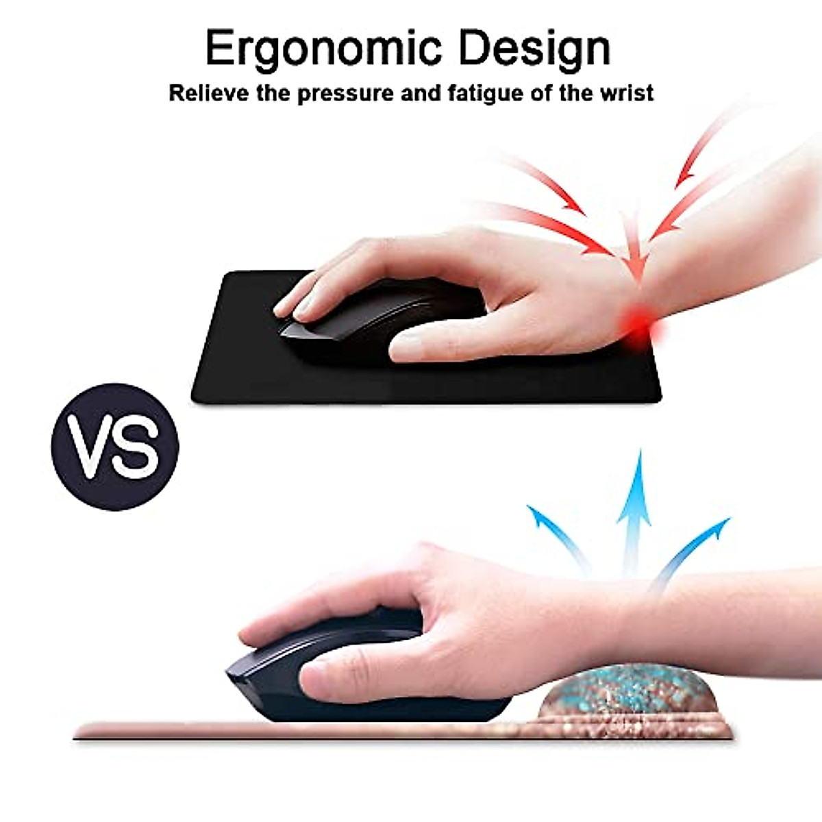 Mouse Pad with Wrist Support, Non Slip Mousepad Wrist Rest for Office, Computer, Laptop & Mac- Durable & Comfortable & Lightweight Ergonomic Support Mouse Mat Glitter Quote