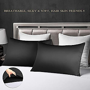 Qeeruim Home Satin Pillowcase for Hair and Skin, 2-Pack - King Size (20x40 inches) Silk Pillow Cases - Satin Pillow Covers with Envelope Closure, Black