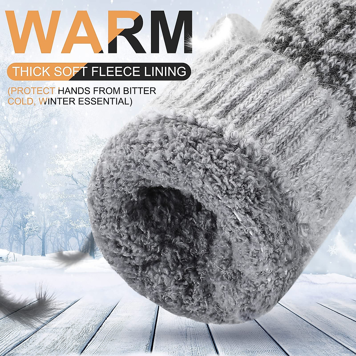 Vicenpal 3 Pairs Women's Winter Gloves Warm Lining Mittens Knit Thick Wool Gloves Knit Mittens for Winter Cold Weather (Purple, Gray, Black)