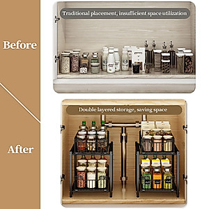 SILUB Under Sink Organizer, 2-Tier Pull Out Cabinet Organizer, Kitchen Bathroom Organizer and Storage, Spice Rack for Kitchen, Multi-use Sliding Drawers Shelves (1 Pack)