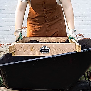 Raw Rutes Cedar Garden Sifter for Compost, Dirt and Potting Soil - Made in The USA - Sustainable Cedar - Heavy Duty Stainless Grate (Wheelbarrow Garden Sifter)