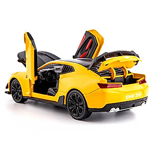 BDTCTK 1/24 Camaro Bumblebee Car Model Toy Zinc Alloy Casting Pull Back Car Sound and Light Toys for Kids Boy Girl Gift (Yellow)
