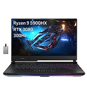 ASUS 2023 ROG Strix Scar 15 15.6" 300Hz IPS Type FHD Gaming Laptop, AMD Ryzen 9 5900HX, 16GB RAM, 512GB PCIe SSD, RGB Backlit Keyboard, GeForce RTX 3080, Win 10 Pro, Gray, 32GB SnowBell USB Card