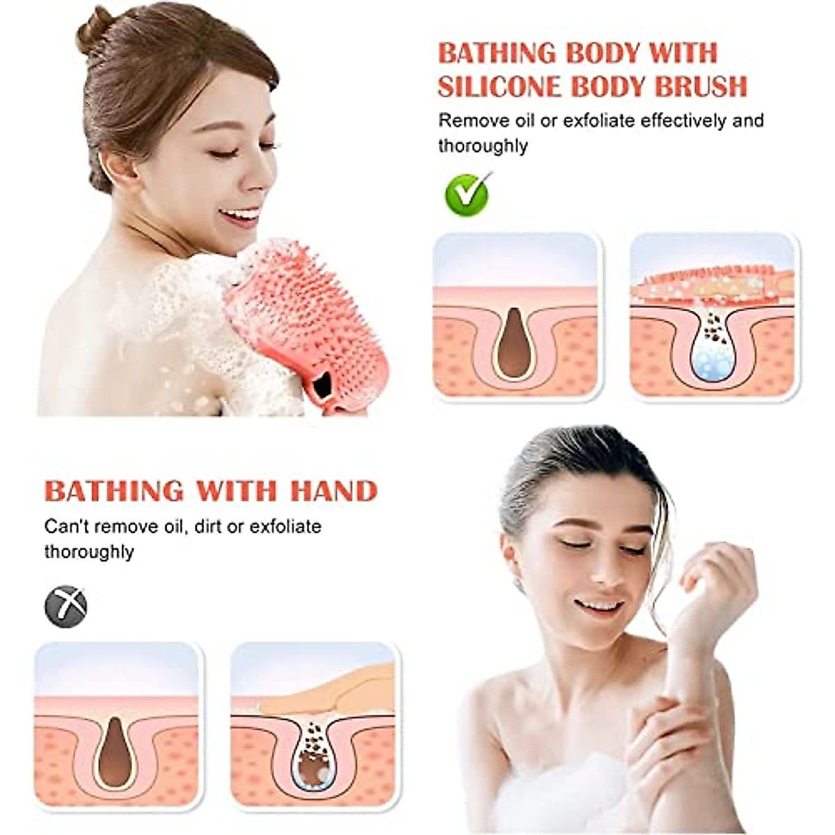 Silicone Body Scrubber for Use in Shower: Silicone Loofah for Men Women with Two Sides - Body Exfoliator Brush for Massage and Foam