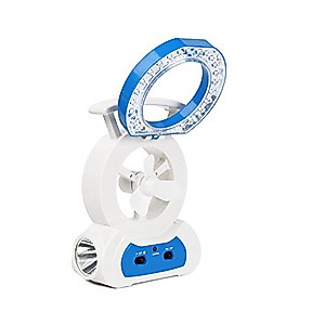 iMounTEK Mini Portable Cooling Rechargeable Electric Powered Small Quiet Desktop Table Fan W/ 22 LED Desk Lamp/Light & Powerful LED Flashlight (Blue)