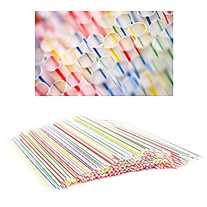 300PC Plastic Straight Straws Disposable Assorted Colors Striped 9" Drinking Bar