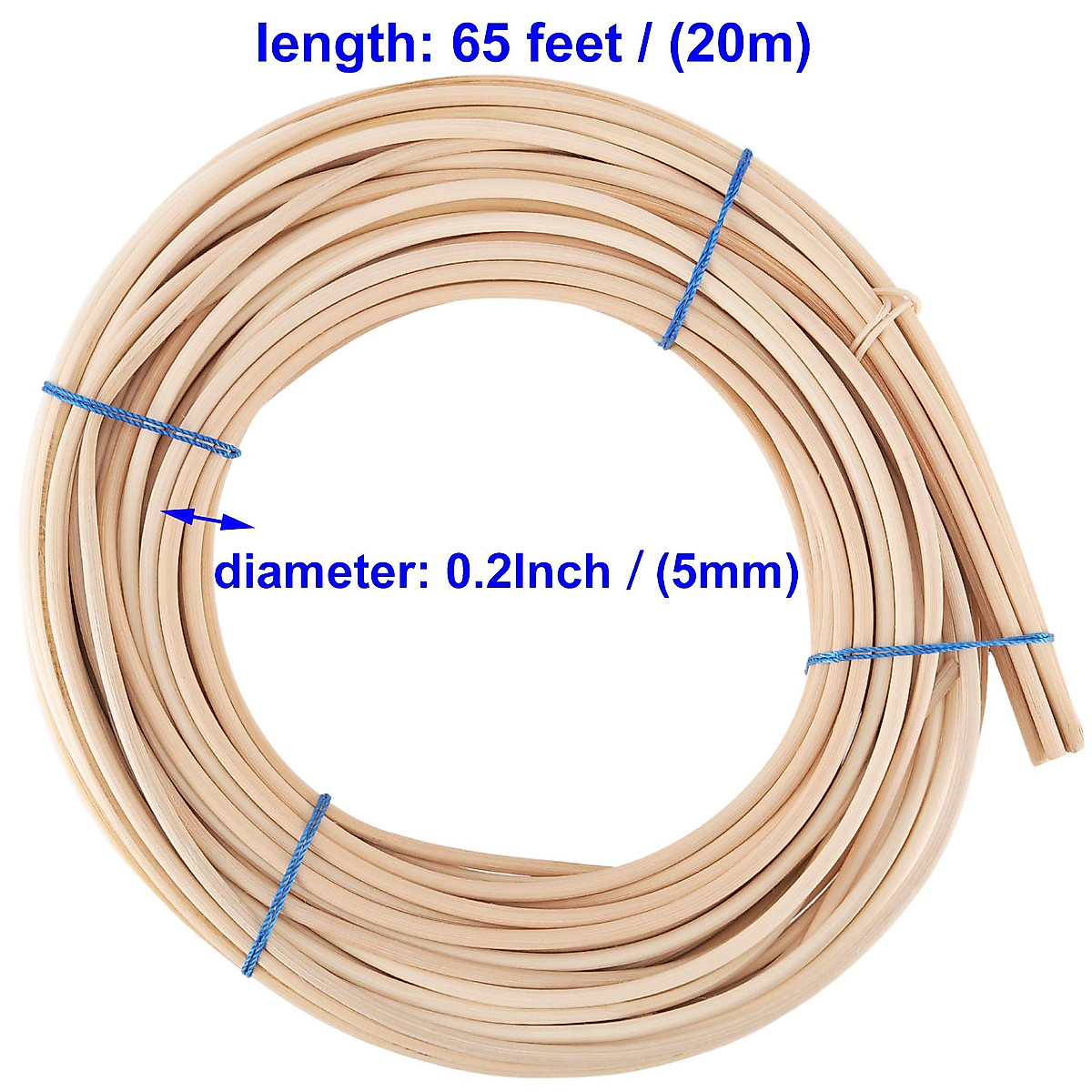 KOHAND 2 Pack 0.2 Inch 65 Feet Round Reed Spline,Chair Cane for DIY Craft Rattan Cane Webbing Basket Wicker Weaving