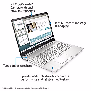 HP 15 Laptop, AMD Ryzen 7 3700U Processor, 8 GB RAM, 256 GB SSD, HD Display, Windows 10 Home (15-ef0022nr, Natural Silver)