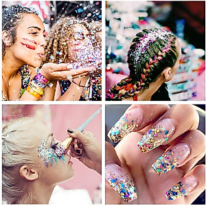 iMethod Body Glitter - 6 Jars Holographic Cosmetic Face Glitter, for Festival & Halloween Alien Makeup