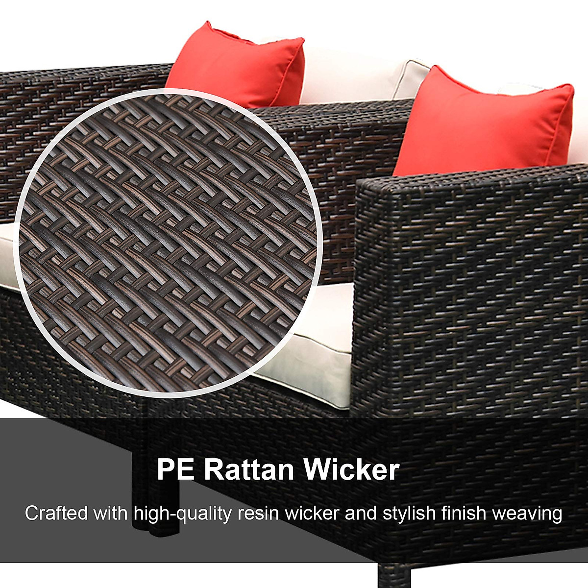 Outsunny Patio Furniture Set, 9 Piece Outdoor Sectional Sofa, All-Weather PE Rattan Wicker Conversation Set with Chairs, Ottoman, Loveseat, Coffee and Side Table, Cushions, Sand