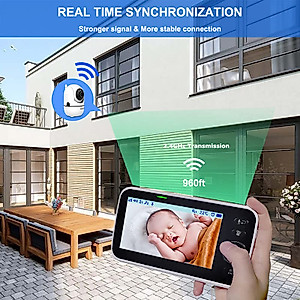 Baby Monitor- 5" 720P HD Display Video Baby Monitor with Camera and Audio, Remote Pan&Tilt&Zoom, Feeder Alert, Night Vision, Lullaby Player,Long Range