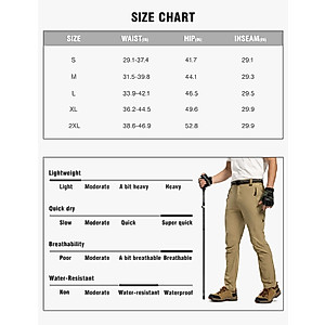 TBMPOY Men's Windproof Waterproof Athletic Pants for Outdoor Work Hiking Breathable Pants Thin Khaki M
