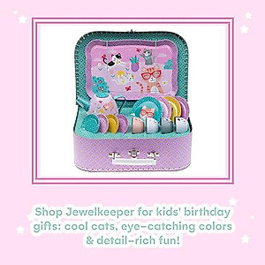 Jewelkeeper Toddler Toys - Tea Party Set for Little Girls - 15 Piece Toddler Tea Set Includes Teapot, Cups, Saucers, Plates, and Serving Tray, Cat Design with Carry Case for Easy Storage