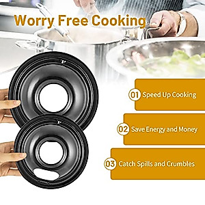 4 Pack Black Cooktop Drip Pans, Compatible with GE Hotpoint Stove. Include 2 Pcs 6'' Range Replacement Drip Pans and 2 Pcs 8 '' Burner Drip Pans for Electric Stove Top