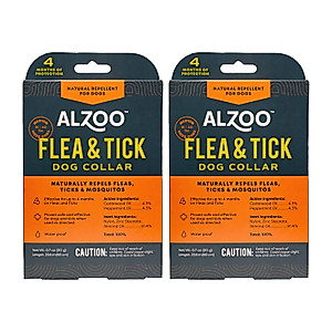 ALZOO Flea & Tick Dog Collar, Helps Repel Fleas, Ticks & Mosquitoes, 100% Plant-Based Active Ingredients, Phthalates and PVC Free, Up to 4 Months Protection, Medium-Sized Dogs: 16-40 lbs, Pack of 2
