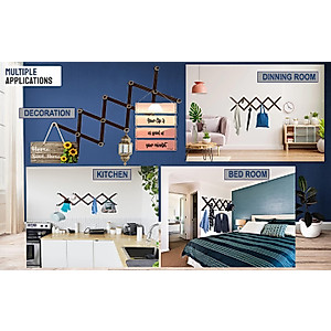 LENOX BOSS Accordion Wall Hanger, Expandable Coat Rack Wall Mounted, Wood Wall Accordion Hook Rack- Accordion Hat Rack for Coffee Mugs, Jackets, Purses, Scarfs, Non-Slip 14 peg Hooks White