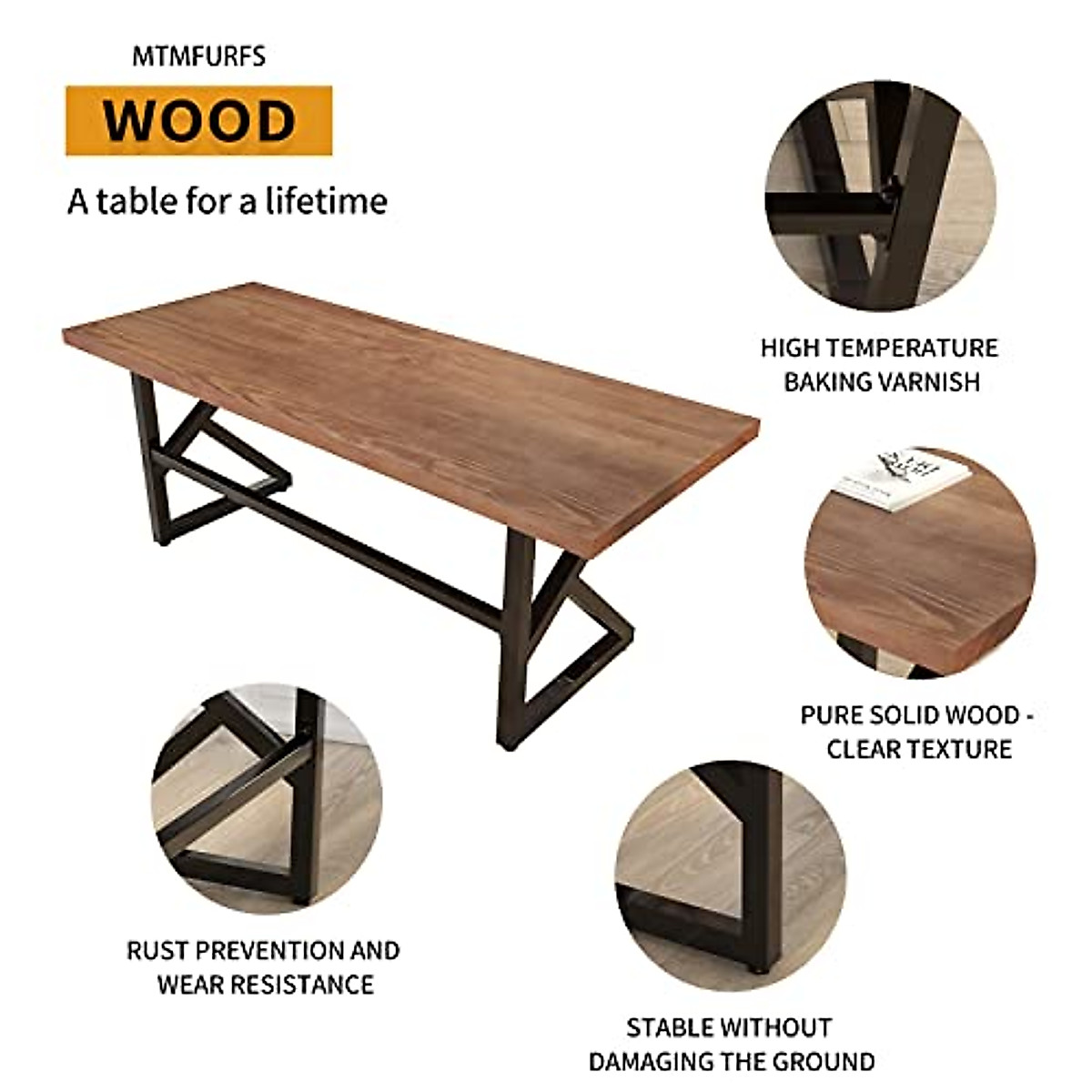 MTMFURFS Solid Wood Desk for Home Office desks Office Table with Extra Thick 1.96" Standing Desk Natural Furniture Simple Study Workstation Brown, 55" D x 27" W x 29" H