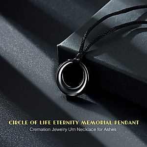 Hearbeingt Cremation Jewelry Urn Necklace for Ashes for Women Men, Circle of Life Eternity Memorial Pendant Ash Jewelry, Black
