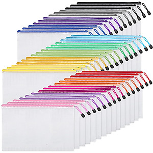 EOOUT 42pcs Mesh Zipper Pouch Zipper Bags, 14 Colors Large Storage Bags for Organizing, A4 Size Puzzle Bag Zipper File Bags for School Board Games and Office Supplies