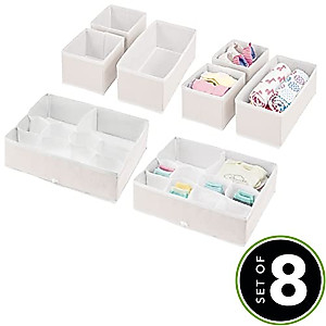 mDesign Fabric Drawer Organizer Bins, Kids/Baby Nursery Dresser, Closet, Shelf, Playroom Organization, Hold Clothes, Toys, Diapers, Bibs, Blankets, Jane Collection, Set of 4, 2 Pack, Cream/White