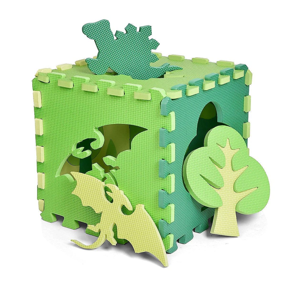 Dino Baby Foam Play Mat, 36 PCS Soft Thick Non-Toxic EVA Interlocking Foam Floor Tiles with Fence, Cute Dinosaur Crawling Puzzle Mat for Toddlers Activity Room Décor