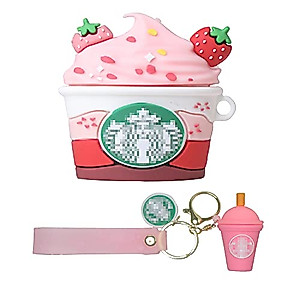 Airpod 3 Generation Case, (2022) New Type Drink Cup Cute Funny Skin, Shockproof Protection Kawaii Soft Silicone Keychain Airpod Cover for Airpod 3 Case (Strawberry Pink)