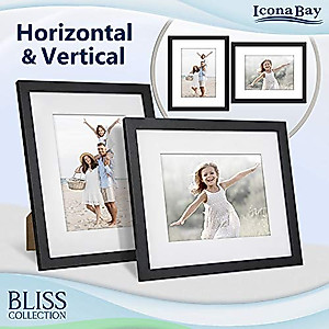 Icona Bay 8x10 Black Picture Frame with Removable Mat for 5x7 Photo, Modern Style Wood Composite Frame, Table Top or Wall Mount, Bliss Collection