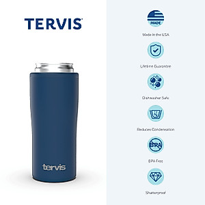 Tervis Deepwater Blue Powder Coated Triple Walled Insulated Tumbler Cup Keeps Drinks Cold & Hot, 12oz Slim Can Cooler, Deepwater Blue