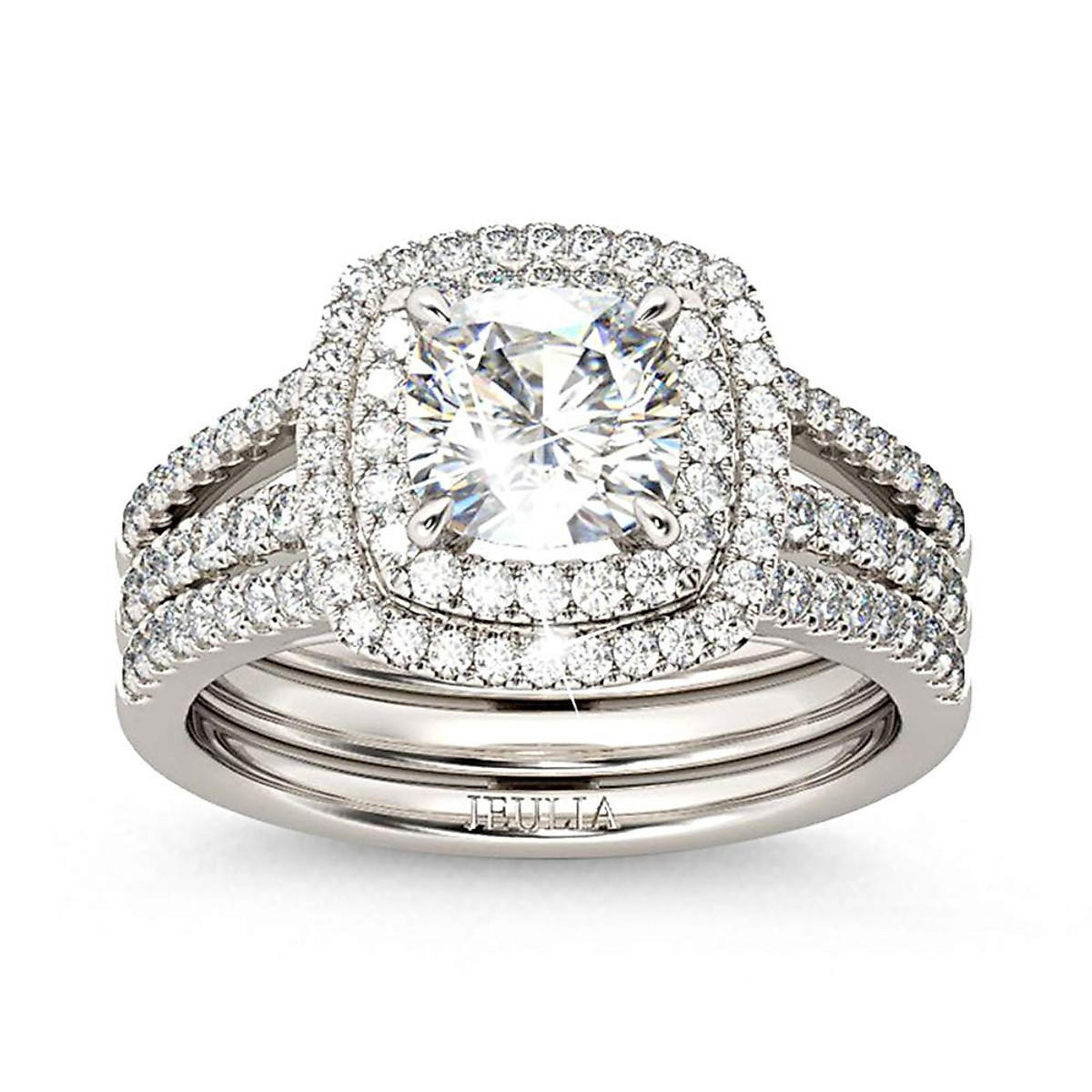 Jeulia Brilliant Classic Band Rings Sets for Women 925 Sterling Silver Fashion Ring Sets Wedding Engagement Anniversary Promise Ring Bridal Sets Jewelry (9.0(U.S))