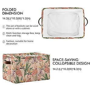 Tropical Flowers Jungle Flamingos Storage Basket Bins Decorative Toy Organizer Bins Laundry Hamper Baskets with Handles for Bedroom Office Clothes Pet Nursery Living Room,1 pcs