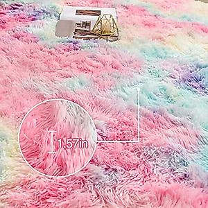 A Nice Night Shaggy Fluffy Faux Fur Area Rug,Tie Dye Style,Soft, Luxurious Shag Carpet Rugs for Nursery Rug, Bedroom, Living Room, Luxury Bed Side Plush Carpets, Rectangle (Light-Pink, 4' x 6')