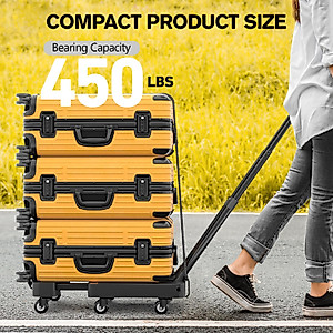 [Upgraded Version] Folding Hand Truck Dolly, 450LBS Heavy Duty Luggage Cart, Utility Cart with 6 Wheels & 2 Elastic Ropes for Luggage Travel Moving Shopping Airport Office Use