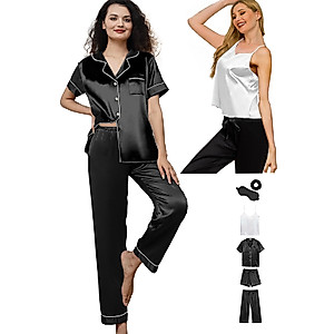 WJing Yi Jia 6Pcs Womens Silk Satin Pajama Sets Pj Sets Short Pjs Set Pajamas Sleepwear Camisole Sexy Cami Dusty Blue