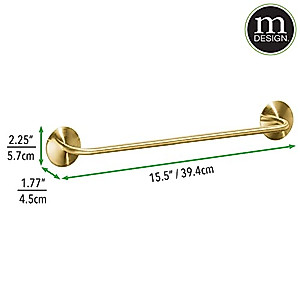 mDesign Metal Self Adhesive Towel Rack Hanger - Easy Mount Towel Bar - Stick On Towel Rod for Kitchen Walls, Cabinets, Door, or Mirrors - Use for Hand, Dish, Tea Towels - Omni Collection - Soft Brass