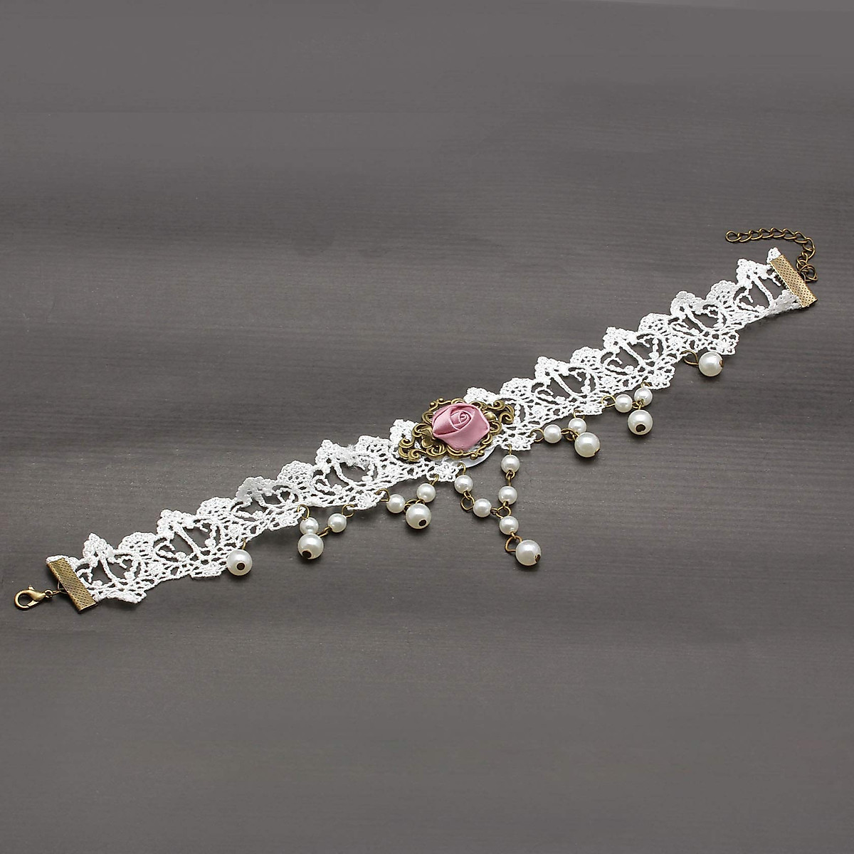 MILAKOO Women White Lace Necklace Gothic Style Tassel Flower Pendant Choker Princess Bracelet Set