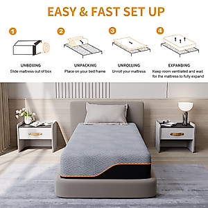 ESHINE 14 inch Queen Memory Foam Mattress - Queen Size Mattress with Cooling Gel Memory Foam for Pressure Relief, Green Tea Mattress in a Box for Comfort Sleep, CertiPUR-US Certified, Dark Grey