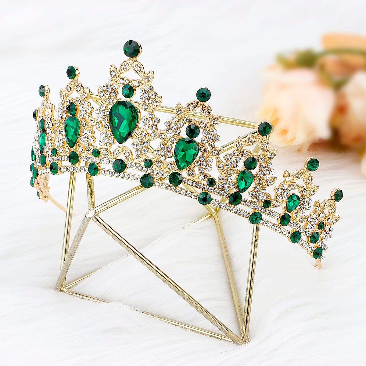 SuPoo Green Tiara and Crown for Women Gold Birthday Queen Crowns Rhinestone Princess Tiaras for Bride Quinceanera Headpieces Wedding Tiara for Birthday Party Prom Halloween