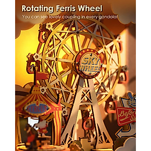 Rolife 3D Wooden Puzzles for Adults DIY Book Nook Kit 16" Ferris Wheel Music Box Model Building Set with LED Crafts for Adults Gifts for Girls Boys (Sunset Carnival)