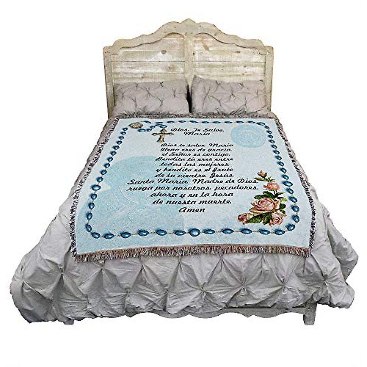 Pure Country Weavers Hail Mary Prayer with Rosary Beads Blanket Spanish - Ave Maria - Religious Gift Tapestry Throw Woven from Cotton - Made in The USA (72x54)