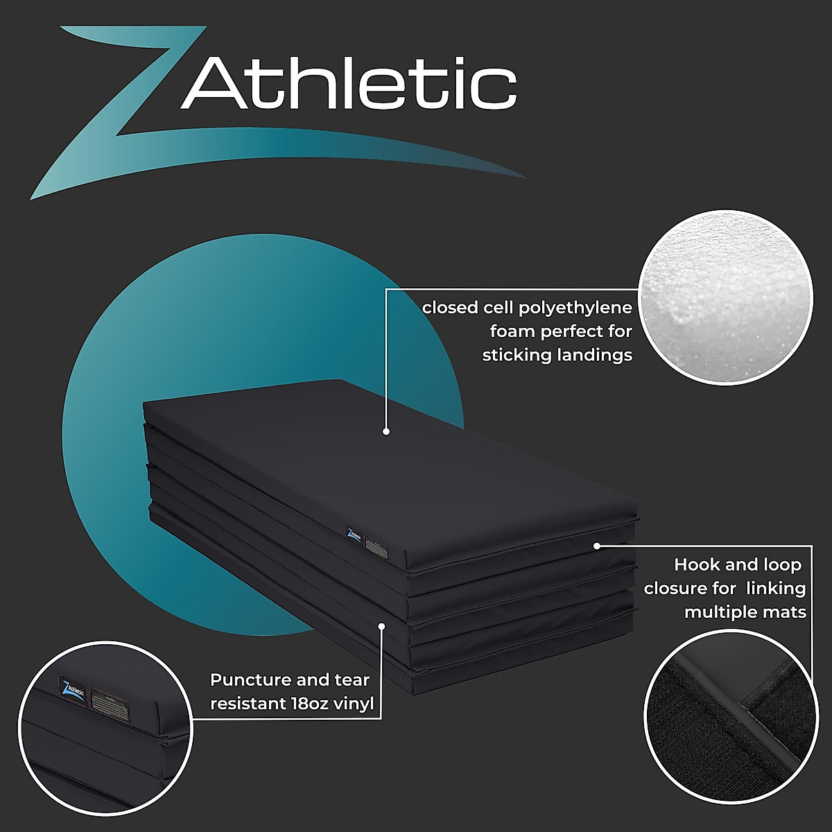 Z Athletic Folding Mat for Gymnastics and Tumbling, Grey, 4 Ft x 12 Ft x 2 In