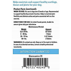 Mendota Pet Glucosamine 2X - 60 Tablets - Dog Hip & Joint Tablets
