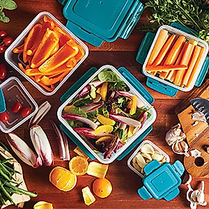 Rachael Ray Leak-Proof Nestable Container Food Storage Bin Set, 10-Piece Square, Teal Lid