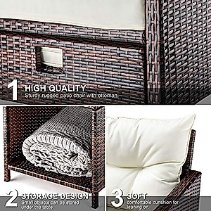 Pamapic 5 Pieces Wicker Patio Furniture Set Outdoor Patio Chairs with Ottomans Conversation Furniture with coffetable for Poorside Garden Balcony(Beige)