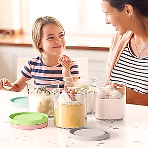 VIJIGIA Ice Cream pints Containers 4 Pack, Compatible with NC301 NC300 NC299AMZ Ice Cream Makers, Reusable, Dishwasher Safe, Airtight & Leaf-Proof, light blue/Gray/Pink/Green Lids
