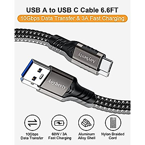 USB A to USB C Cable 6.6ft, 10Gbps Data Transfer and 60W 3A Fast Charging Cable, USB C 3.1/3.2 Cable for Android Auto Samsung S21/S20/S10/Note 20, iPad Pro, Sony XZ, LG Other Type-C Devices