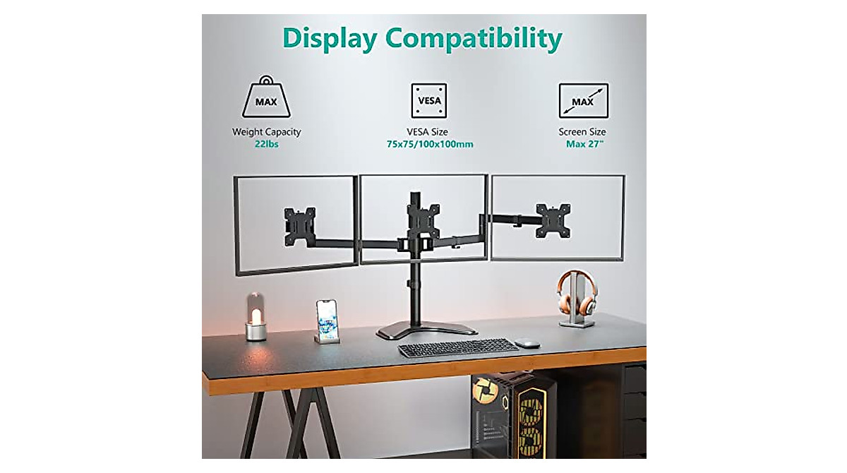 WALI Free Standing Triple LCD Monitor Fully Adjustable Desk Mount Fits ...