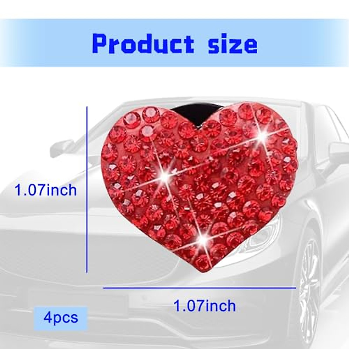 cueclue 4 PCS Bling Car Air Conditioner Outlet Clip, 1.07" x 1.07" Heart-Shaped with Rhinestones Vent Clip, Car Decoration Accessories, Products Compatible with Most Car Models (Red)