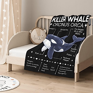 Whale Blanket, Orca Gifts for Kids, Anatomy of Whale Throw, Soft Flannel Plush Fish Blankets for Bedroom Sofa Ocean Themed Decoration, 50 "x 40" S for Kids