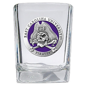 Heritage Pewter East Carolina Pirates Square Shot Glass | Hand-Sculpted 1.5 Ounce Shot Glass | Intricately Crafted Metal Pewter Alma Mater Inlay